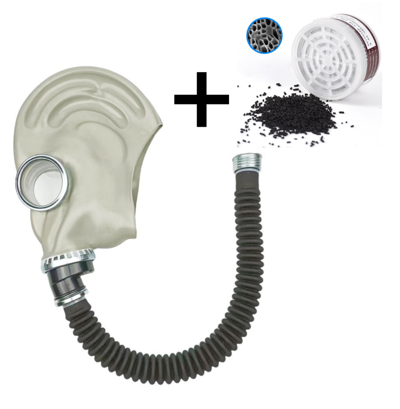 Gasmaskers: KG Rubber Gasmasker Met Slang en Filter Grijs